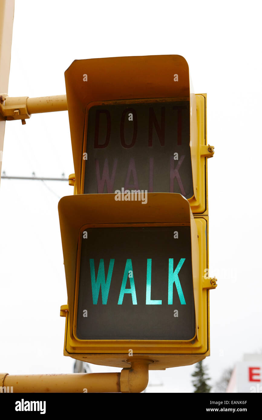 green walk crosswalk crossing lights north america Stock Photo - Alamy