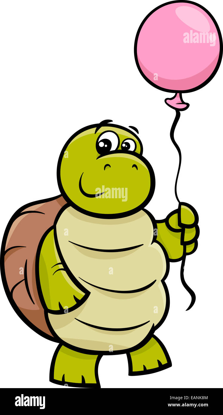 Cartoon Illustration of Funny Turtle Animal Character with Balloon ...