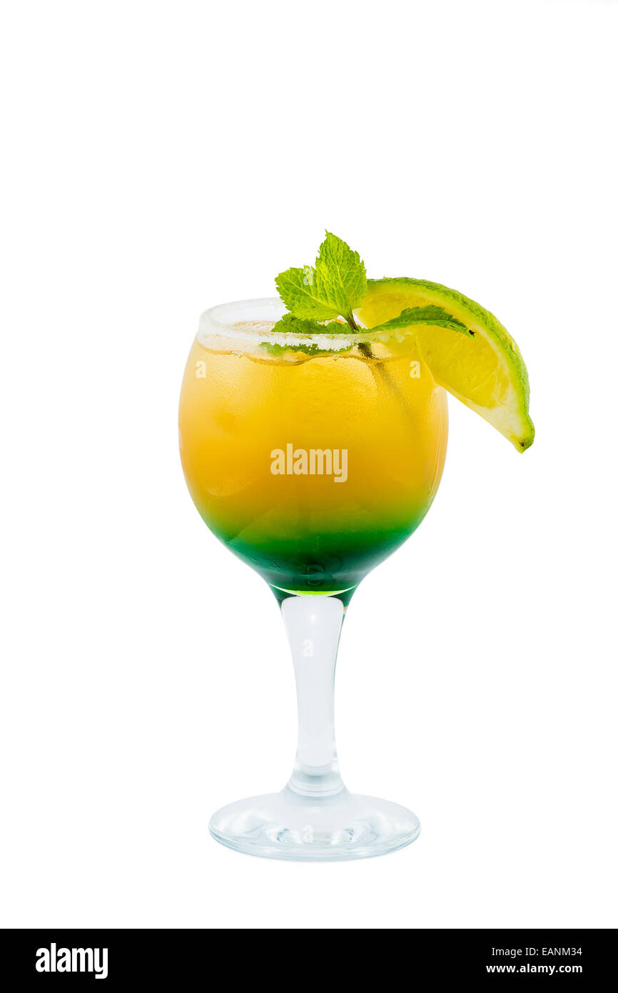 yellow green cocktail isolated with clipping path on white background ...