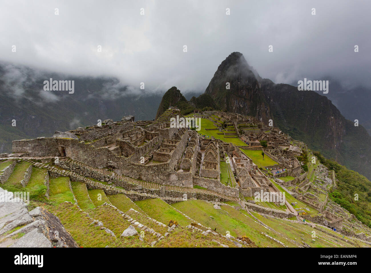 Machu Picchu during the rainy season with clouds and mist, near Aguas ...