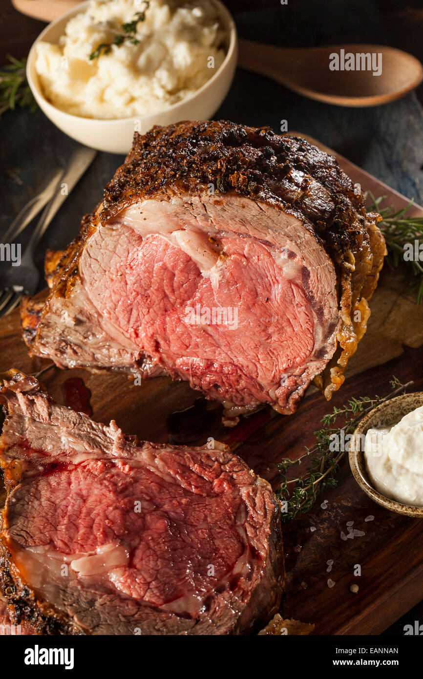Homemade Grass Fed Prime Rib Roast with Herbs and Spices Stock Photo ...