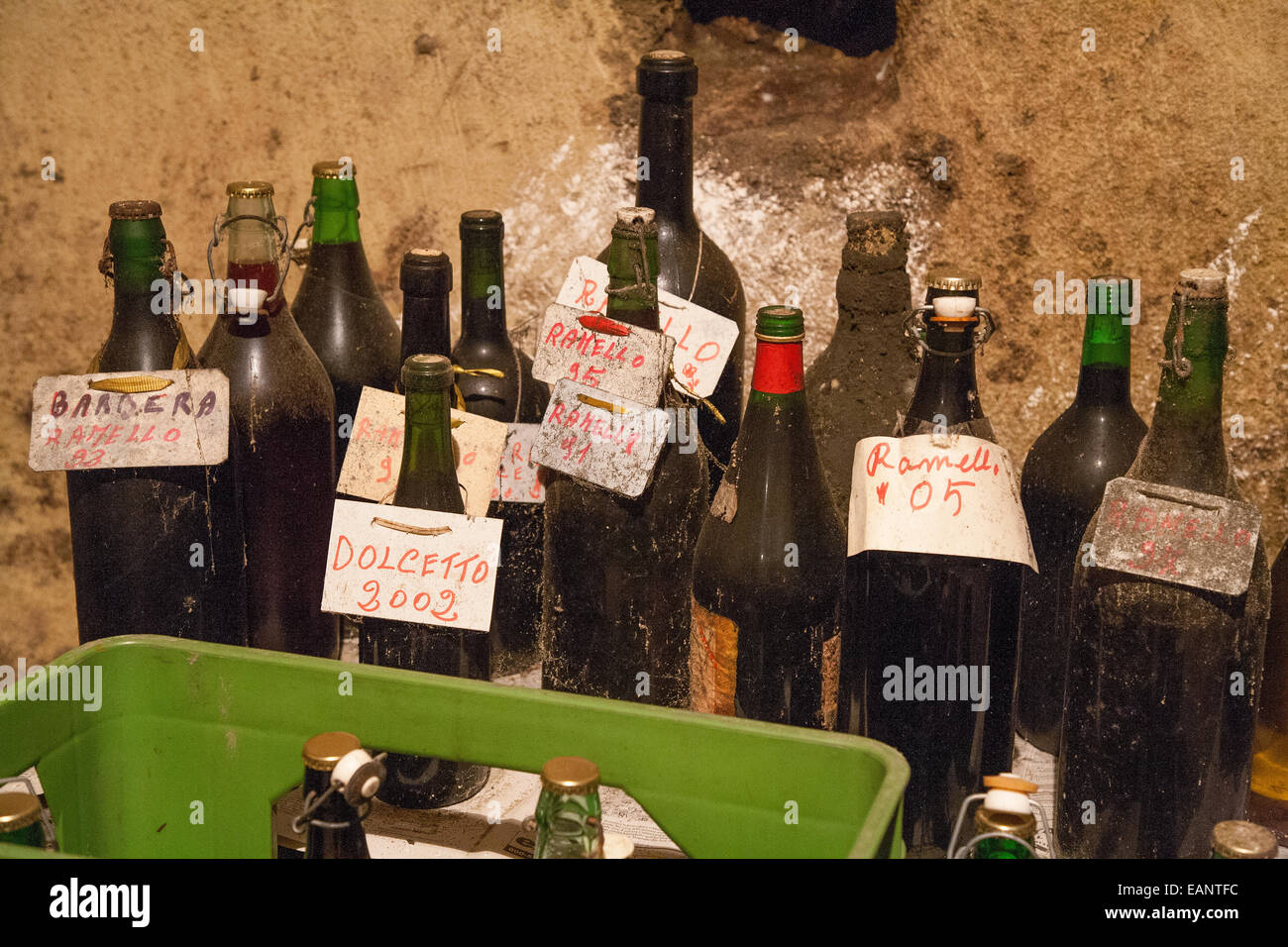 bottles of wine from craft vintner in northern Italian wine cellar ...