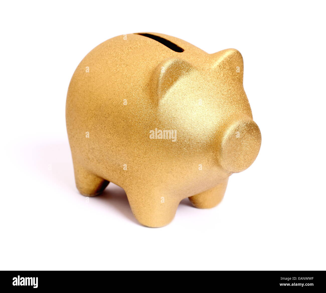 Golden piggy bank from front side right, isolated Stock Photo - Alamy