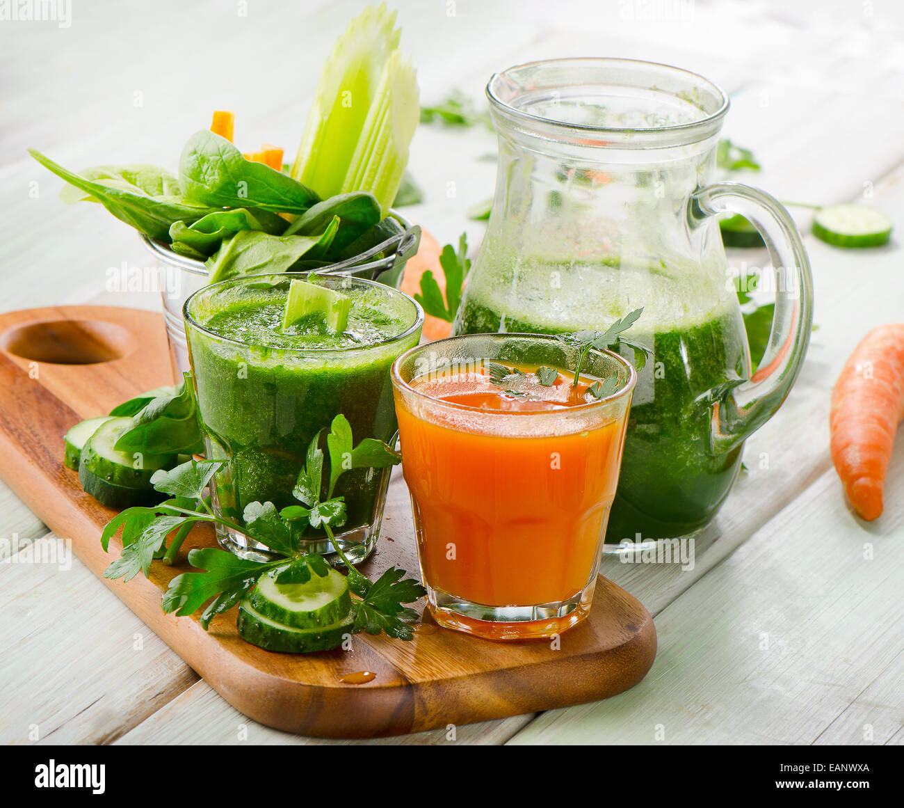 Healthy vegetable smoothie and juice. Selective focus Stock Photo - Alamy