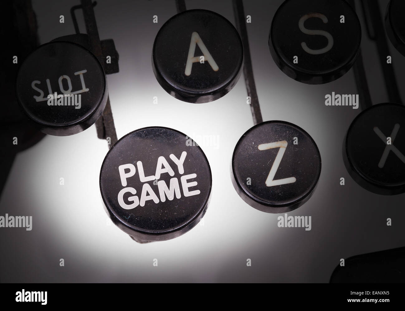 Typewriter with special buttons, play game Stock Photo - Alamy