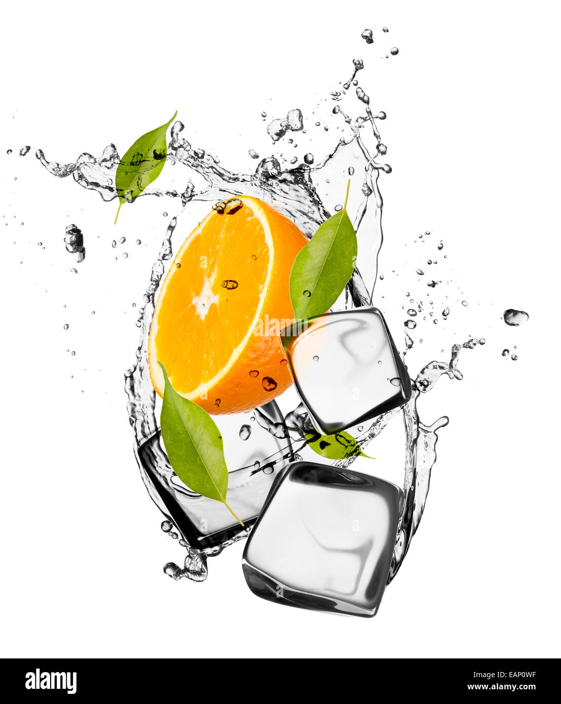 Orange with ice cubes, isolated on white background Stock Photo - Alamy