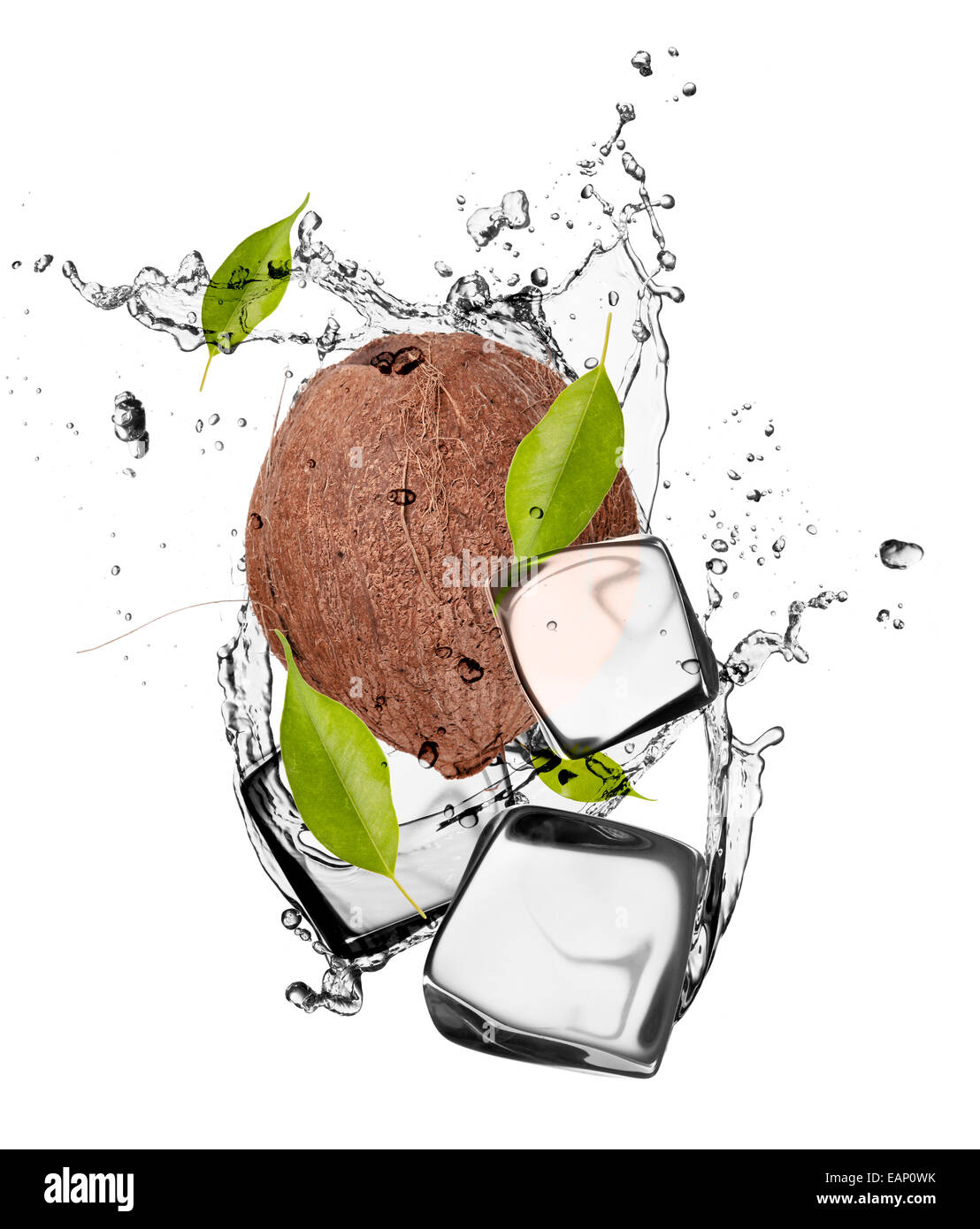 Coconut with ice cubes, isolated on white background Stock Photo - Alamy