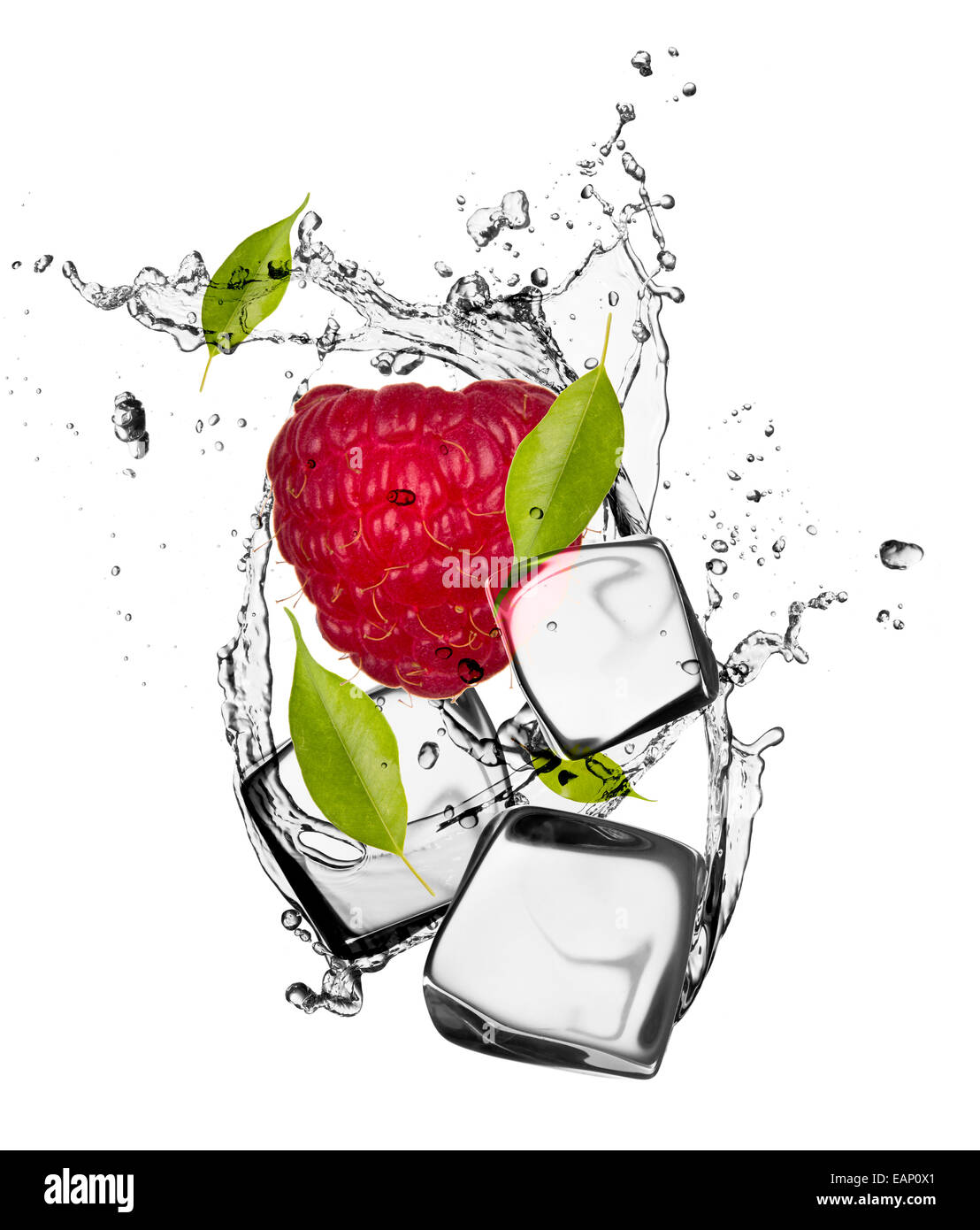 Raspberry with ice cubes, isolated on white background Stock Photo - Alamy