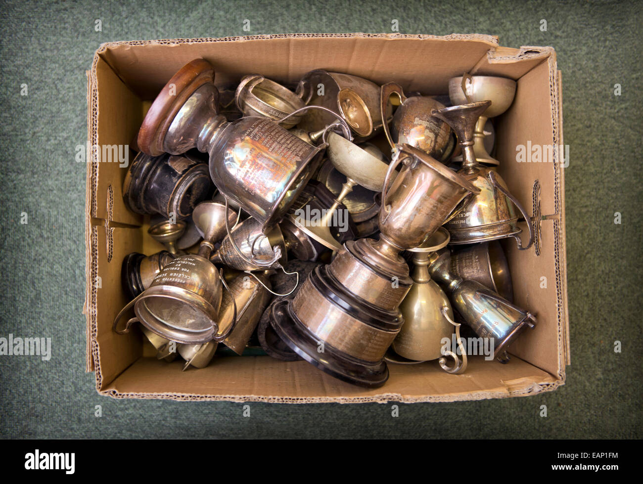 Old sports trophies box hi-res stock photography and images - Alamy