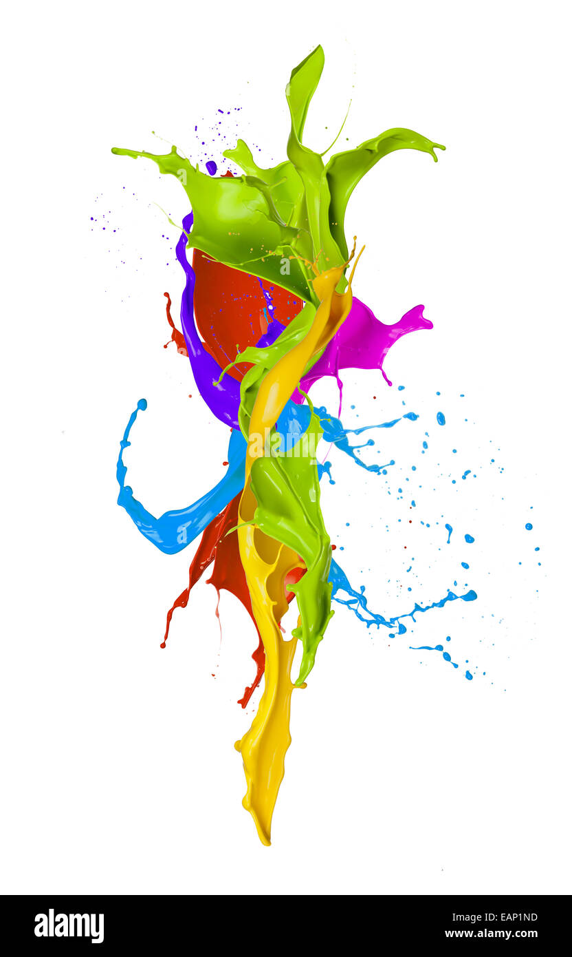 Colored splashes in abstract shape, isolated on white background Stock ...