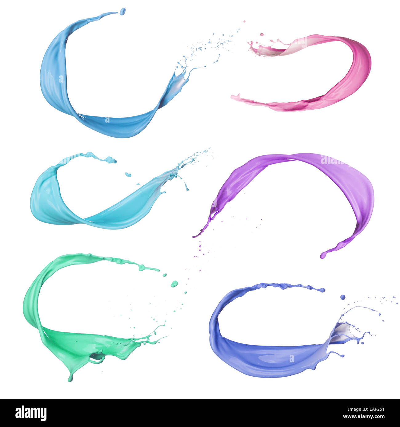 Collection of colored paint splashes on white background Stock Photo ...