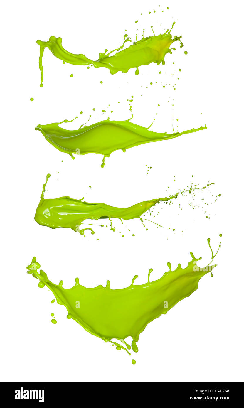 Shot of green paint splashes, isolated on white background Stock Photo ...