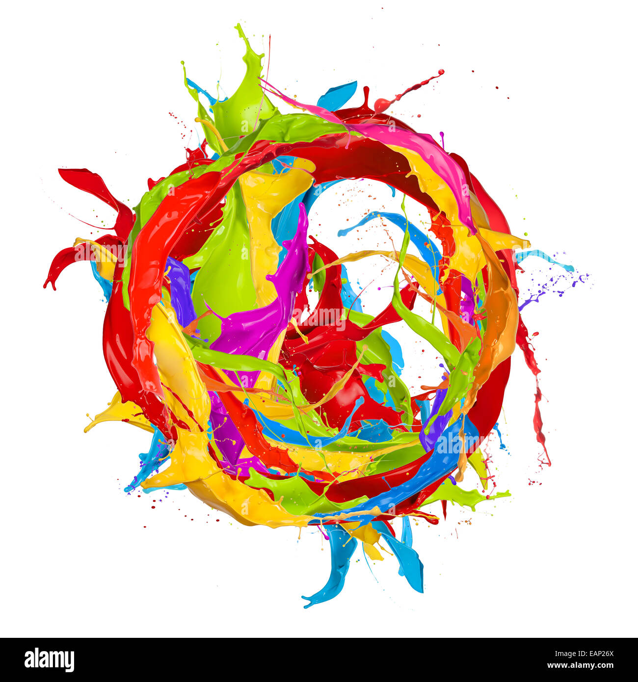 Colored paints splashes circle, isolated on white background Stock ...