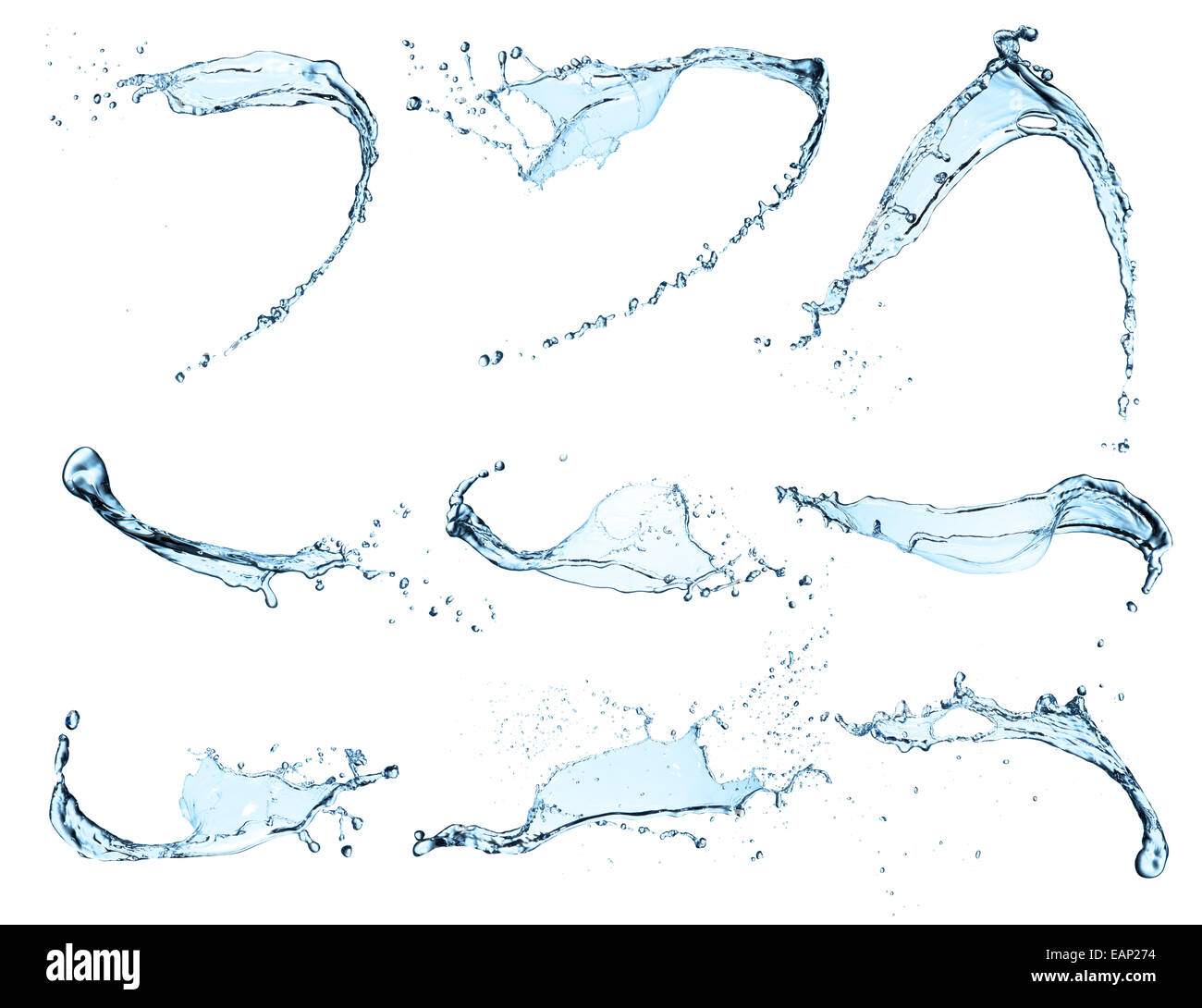 High resolution water splashes collection isolated on white background ...