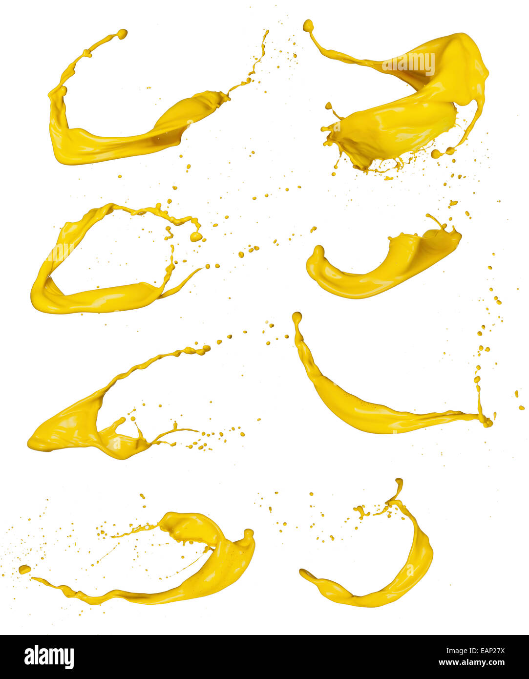 Shot of yellow paint splashes, isolated on white background Stock Photo ...
