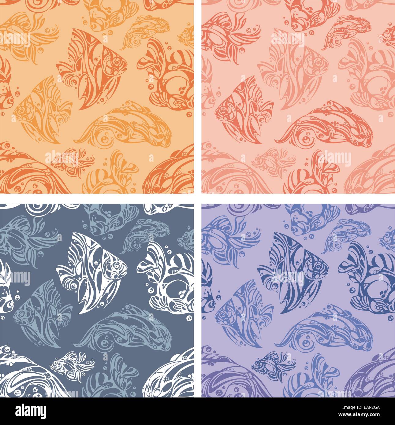 Fishes seamless pattern set - illustration Stock Photo - Alamy