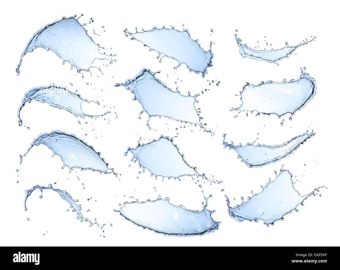 High resolution water splashes collection isolated on white background ...