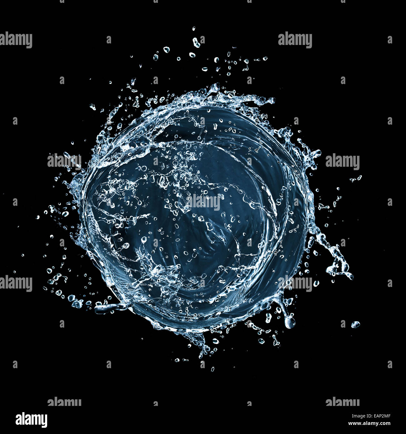Water splash circle isolated on black background Stock Photo - Alamy