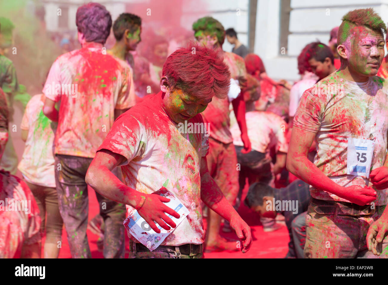 The colour run, part of the Holi festival celebrations in Kathmandu ...