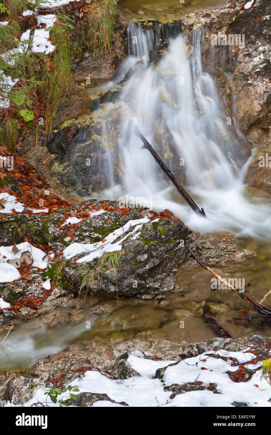 alpine waterfall in rocks during winter Stock Photo - Alamy