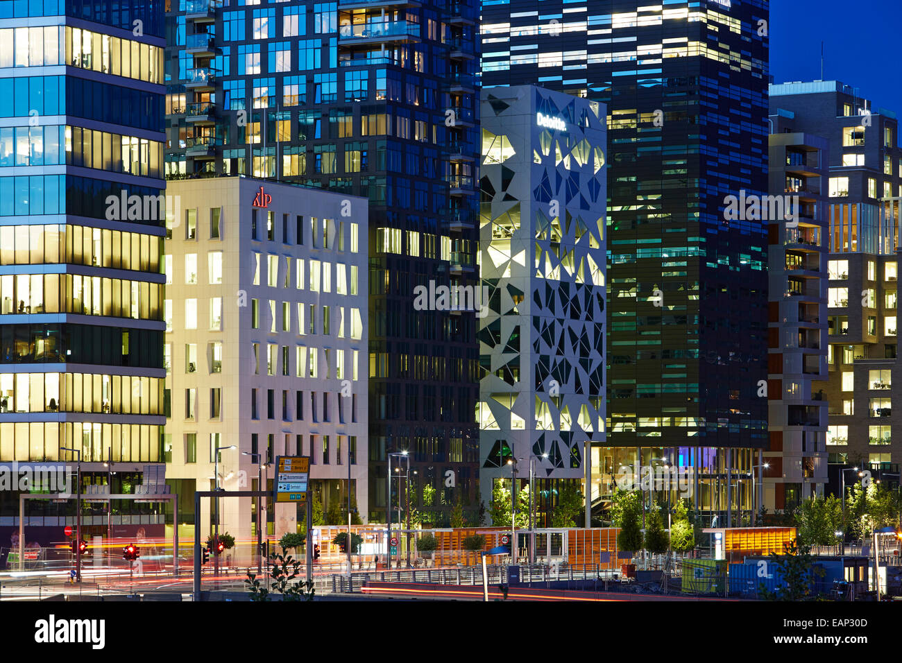 Oslo "Bar code" buildings illuminated at night Stock Photo - Alamy