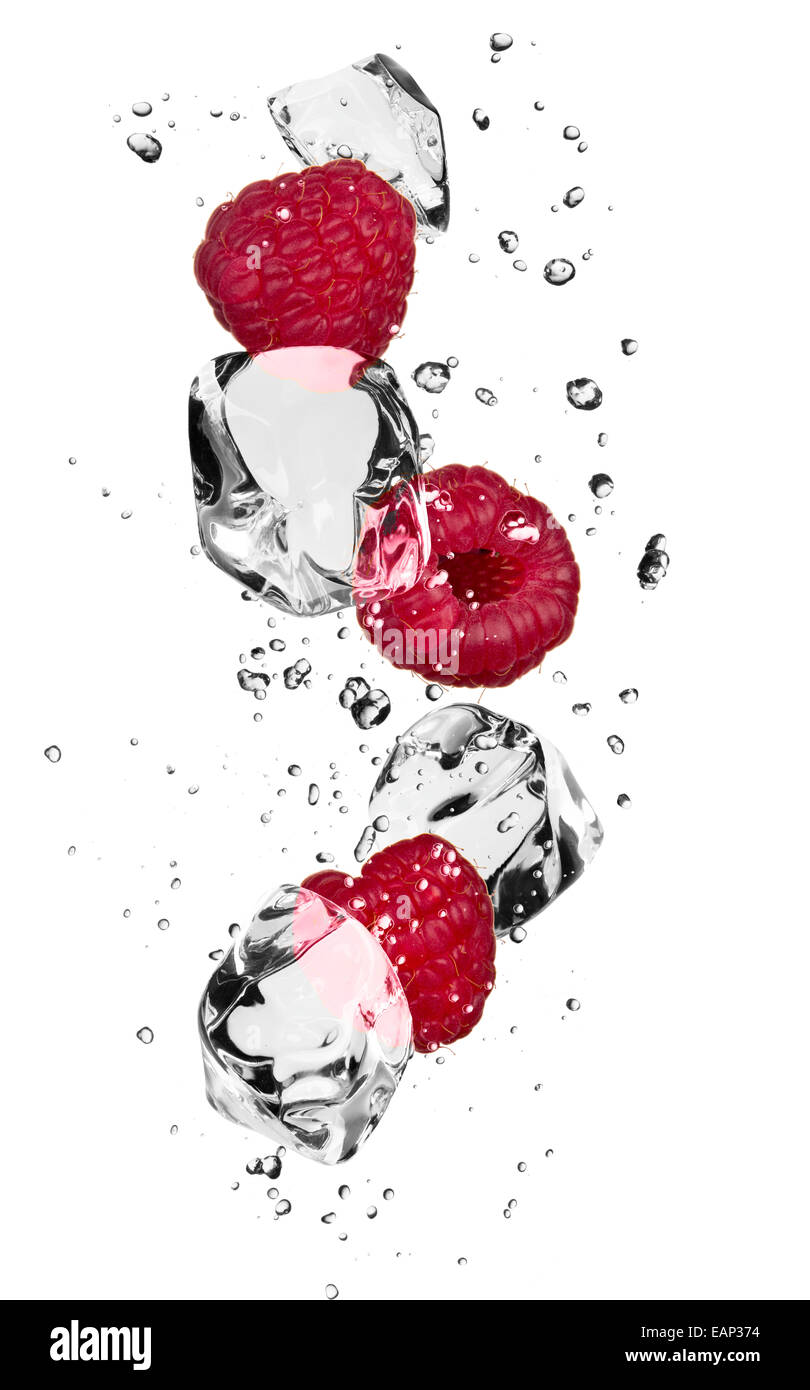 Raspberries with ice cubes, isolated on white background Stock Photo ...