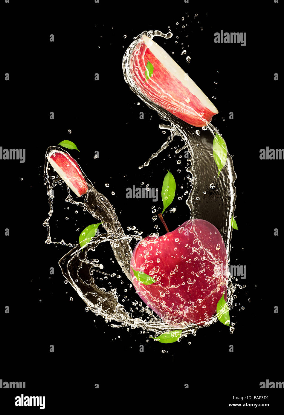 Red apples in water splash, isolated on black background Stock Photo ...
