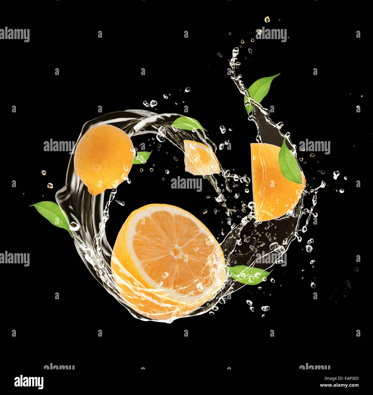 Fresh lemons in water splash, isolated on black background Stock Photo ...