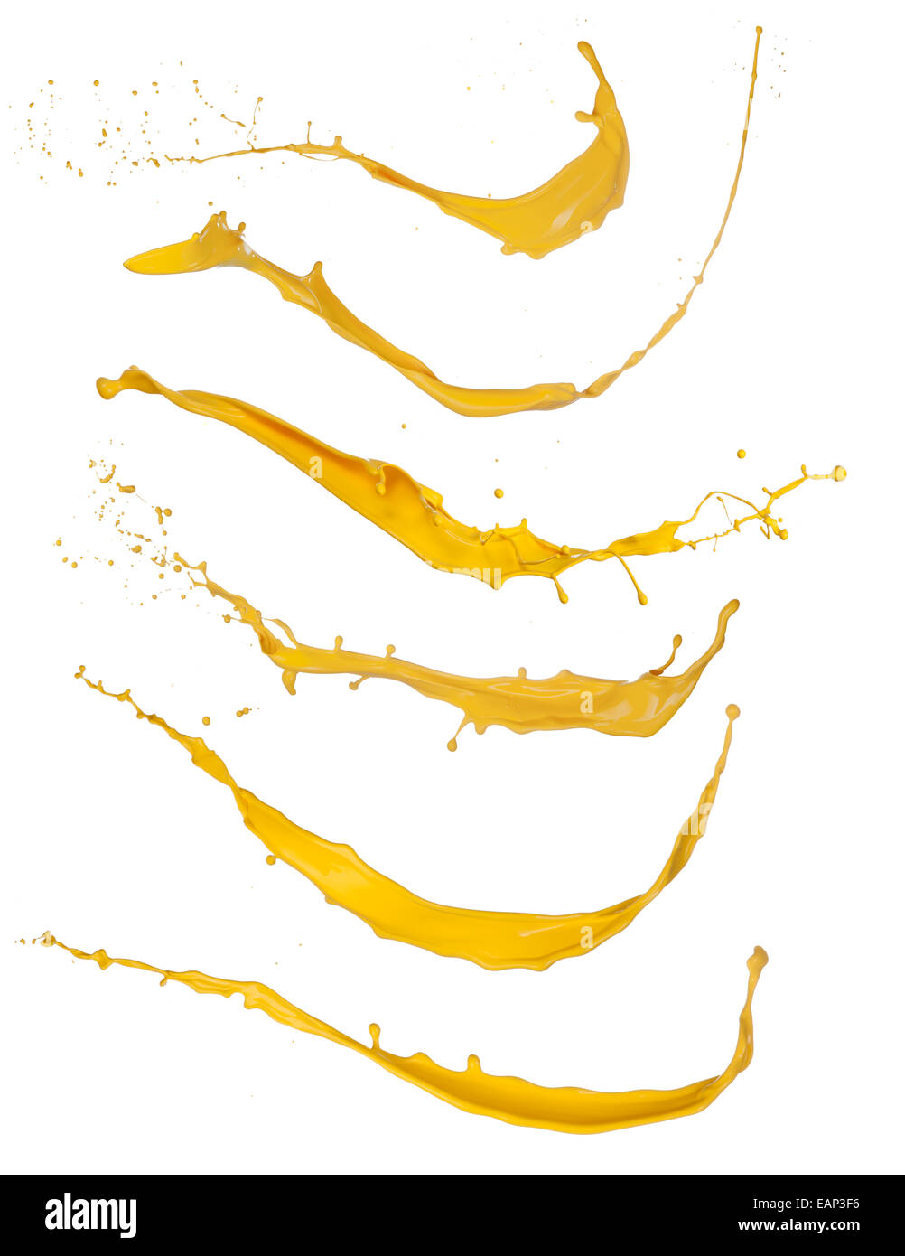 Shot of yellow paint splashes, isolated on white background Stock Photo ...