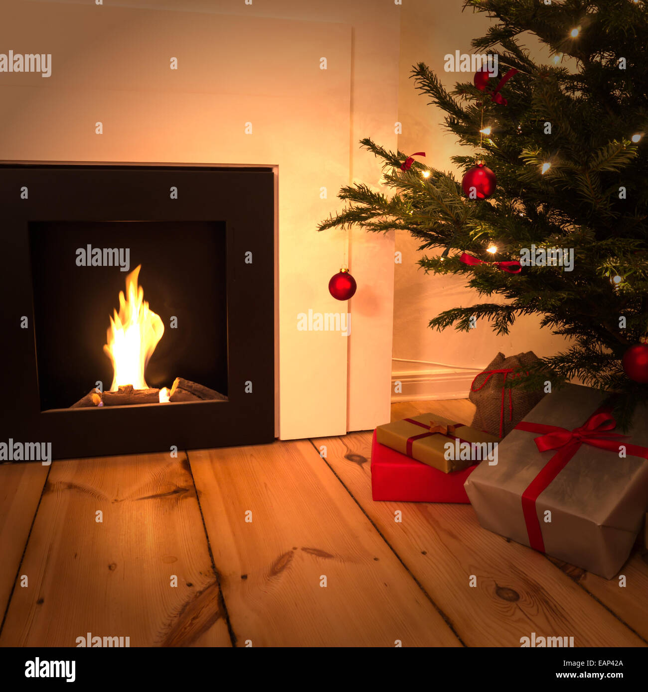 christmas tree and chimney on timber piling Stock Photo - Alamy
