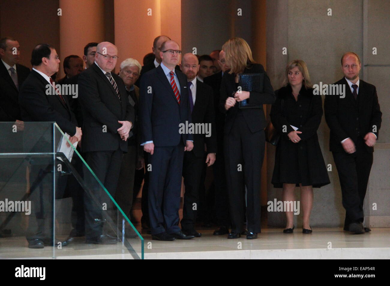 Czech Prime Minister Bohuslav Sobotka (centre, with red tie) and (on ...