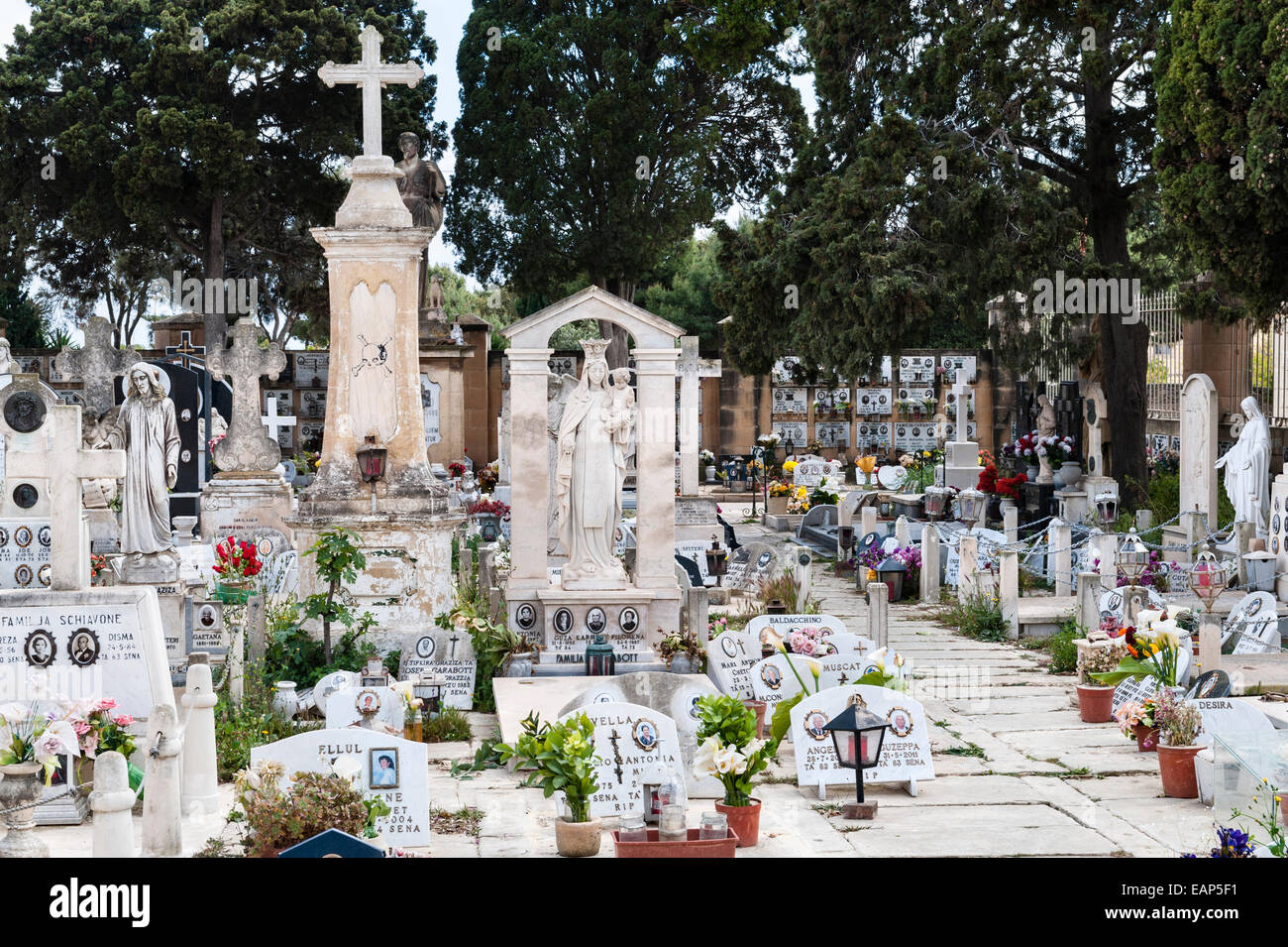 Zejtun, Malta. The village cemetery at the church of St Gregory Stock ...