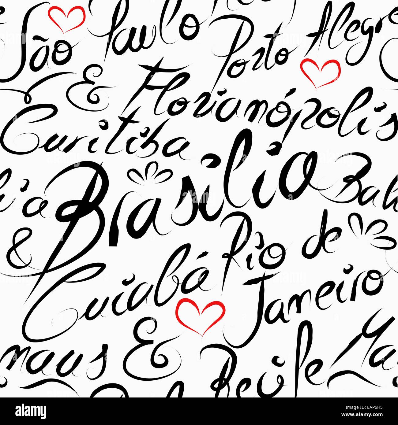 Travel Brazil famous cities with handmade calligraphy. Brasilia city ...