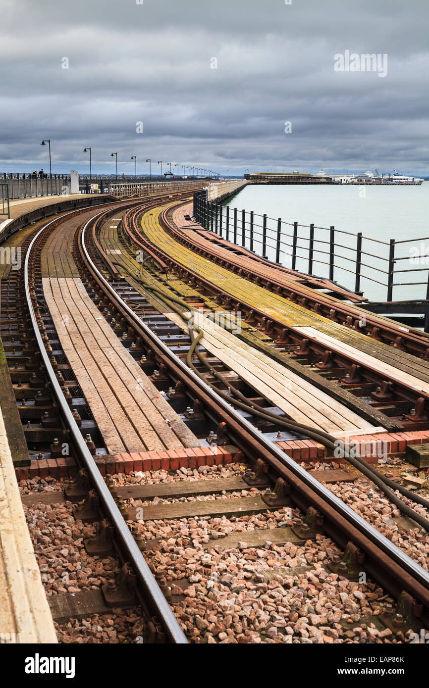 Ryde Pier railway station and tracks along the pier to the ferry Stock ...