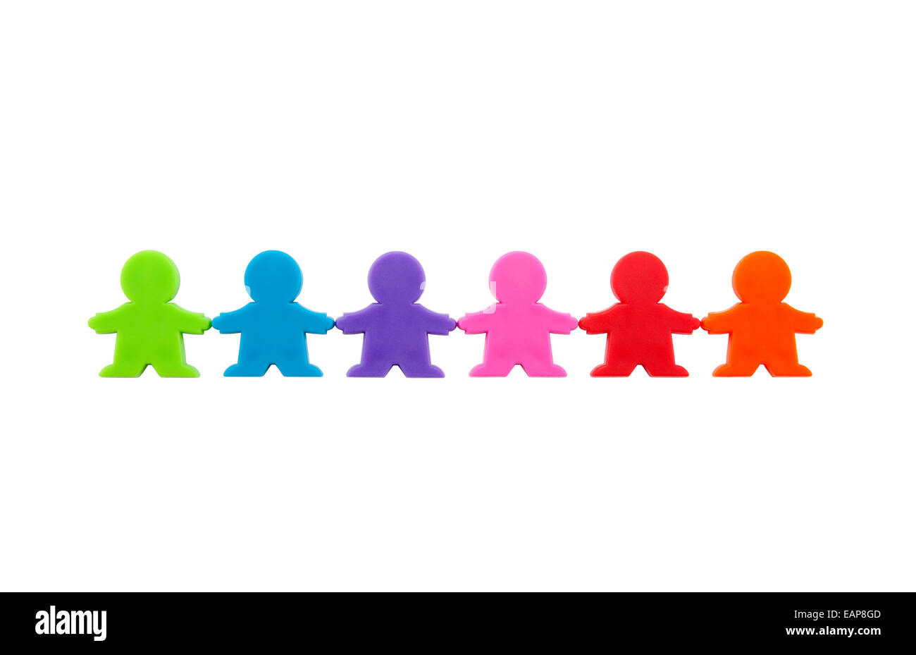 Colorful people figures standing in a row with clipping path Stock ...