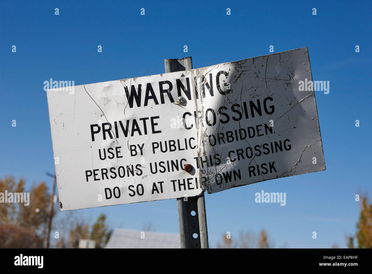 warning sign for private railroad crossing Saskatchewan Canada Stock ...