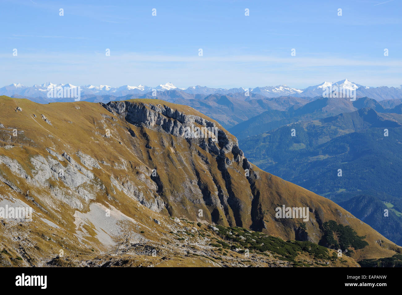 Alpine mountain panorama from Spieljoch summit, Rofan, Austria Stock ...