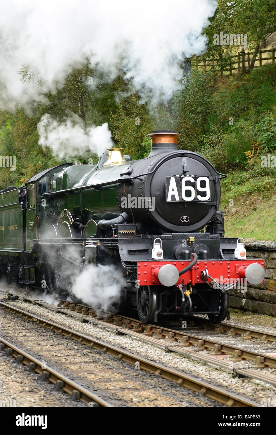Steam train arriving at Goathland station on the North Yorkshire Moors ...
