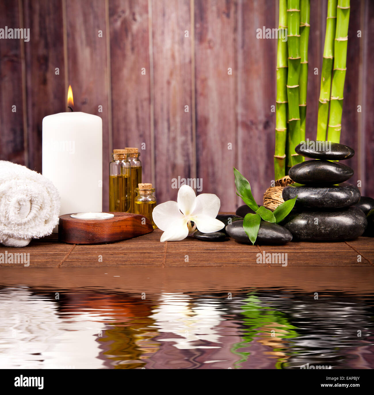 Spa still life with water reflection Stock Photo - Alamy