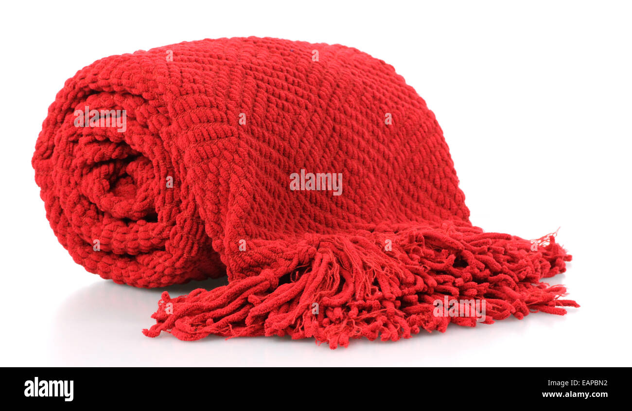 Bright red fringed afghan on white background Stock Photo - Alamy