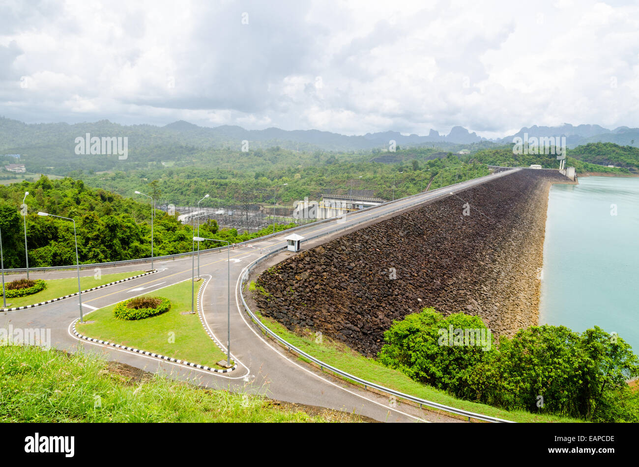 High angle view scenic point of green lake at Ratchaprapha Dam in Khao ...