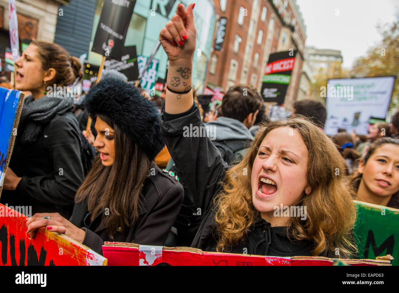 London, UK. 19th Nov, 2014. Students march through central London to ...