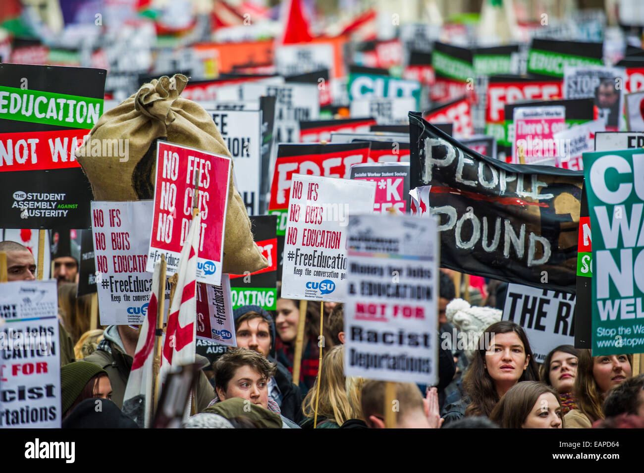 London, UK. 19th Nov, 2014. Students march through central London to ...