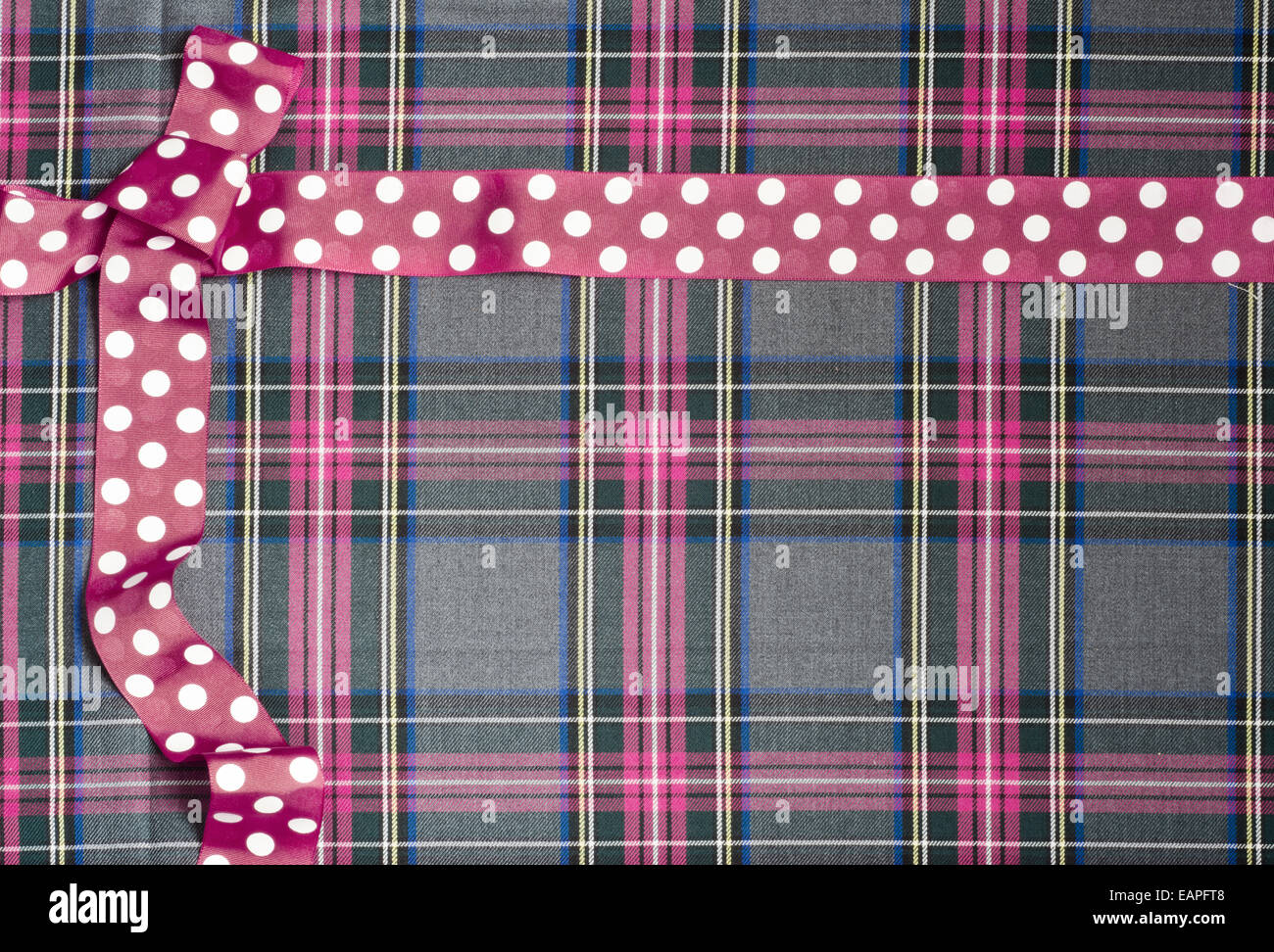 Tartan background texture with polka dots and pink ribbon Stock Photo ...