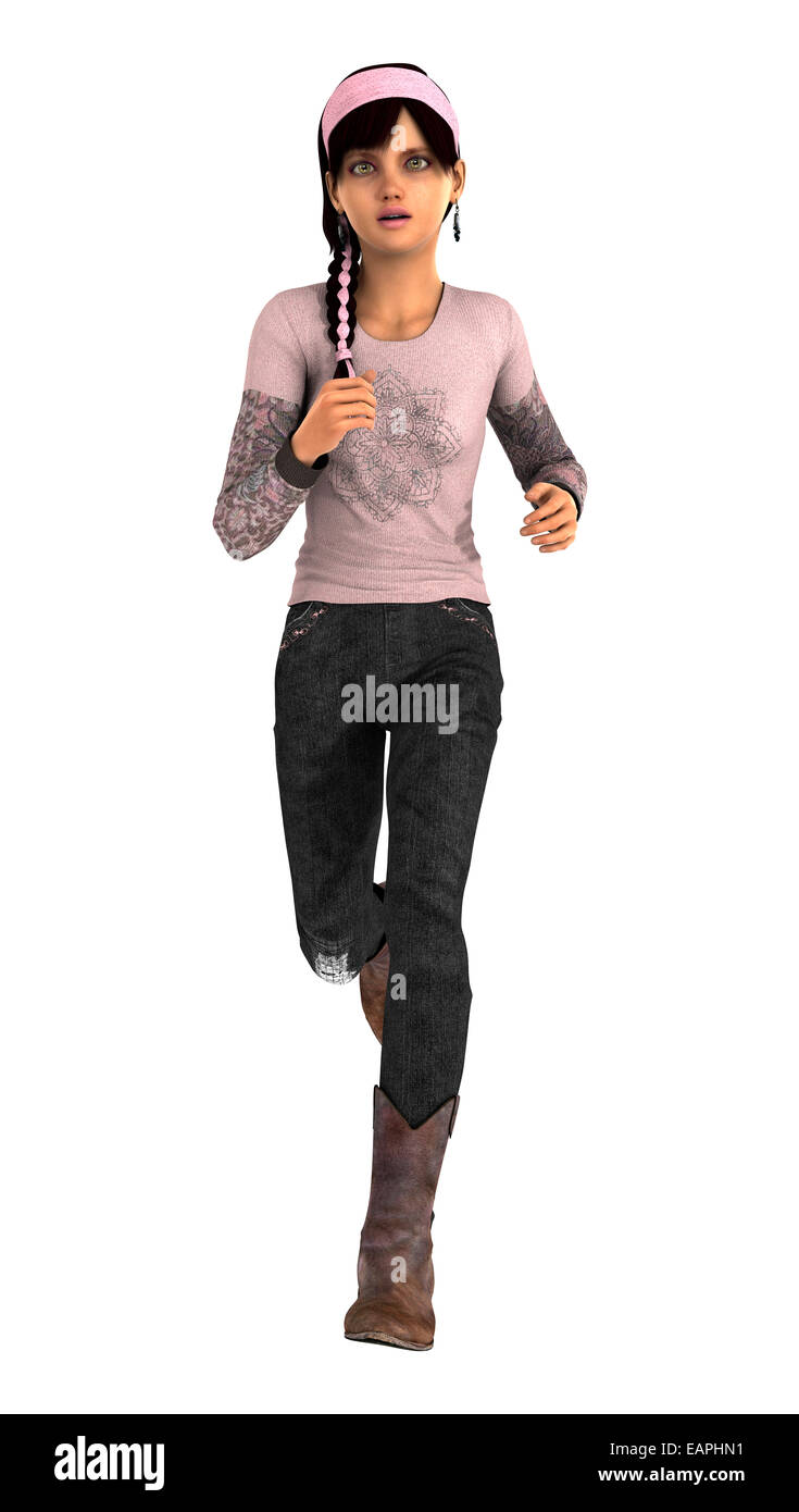 3D digital render of a running teenager girl isolated on white ...
