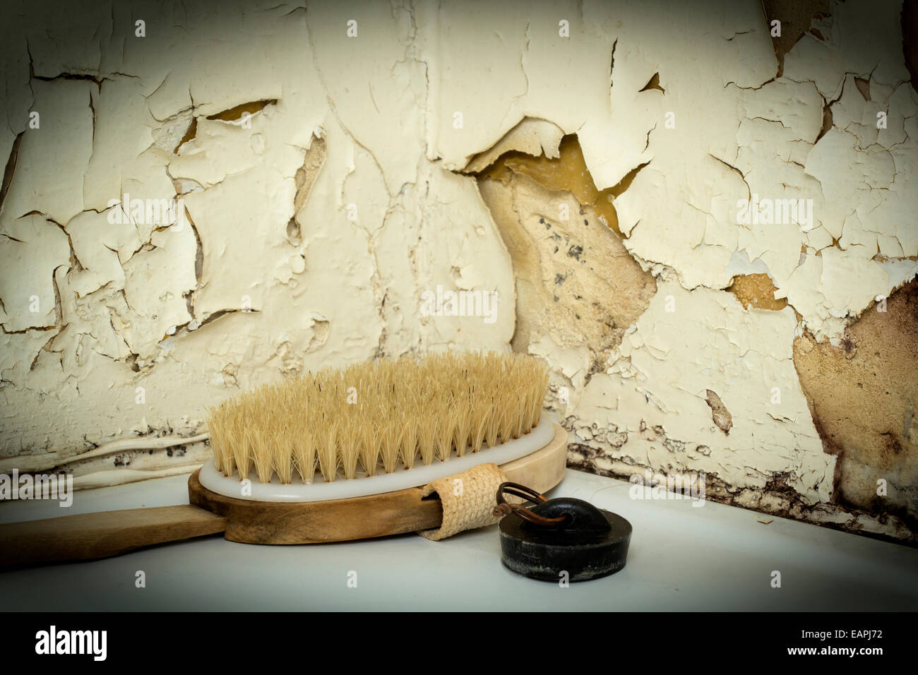 Old back brush and a bath plug Stock Photo - Alamy