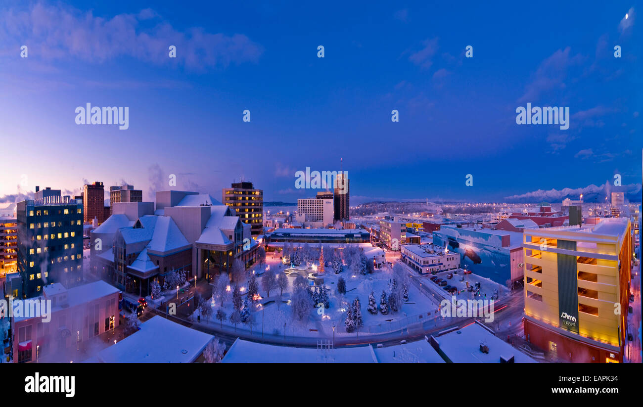 Rooftop View Of The Anchorage Skyline At Twilight During Winter ...