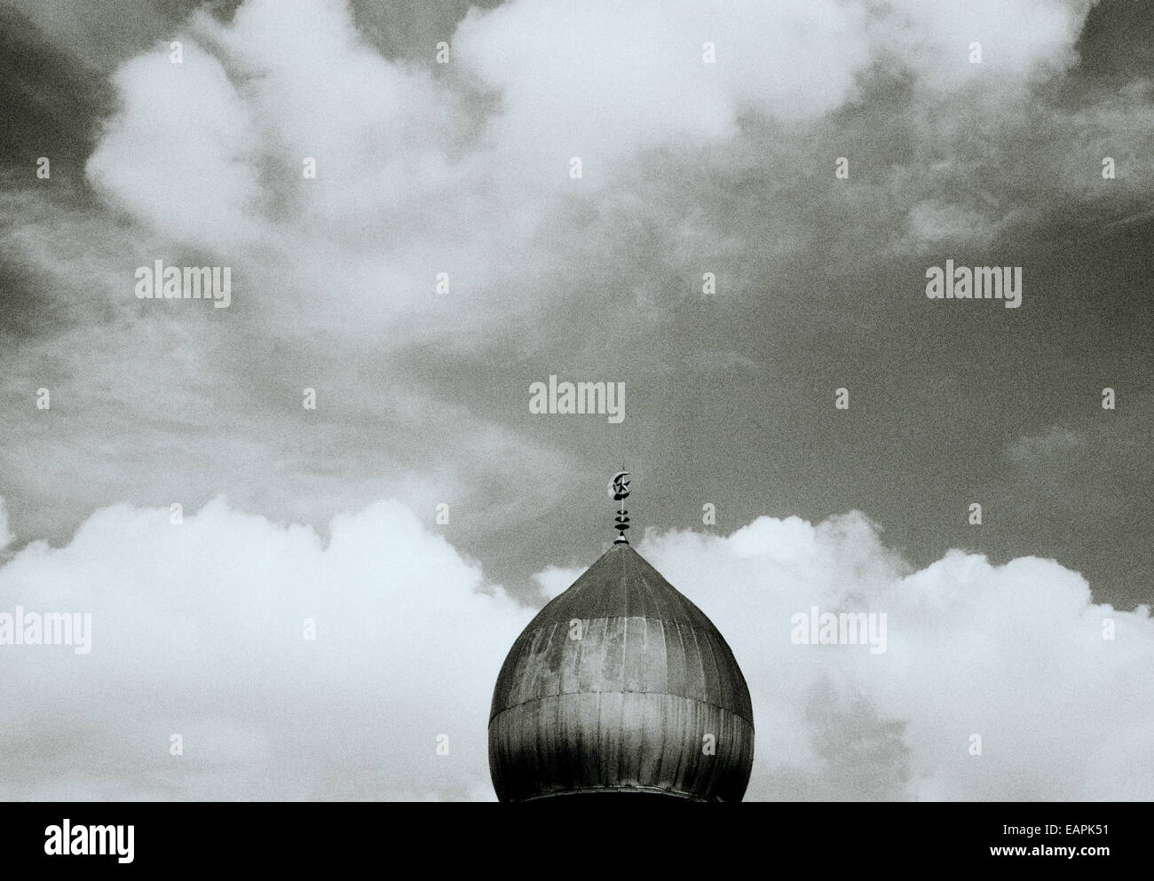 Dramatic sky and an Islamic mosque dome in Yogyakarta in Java in ...