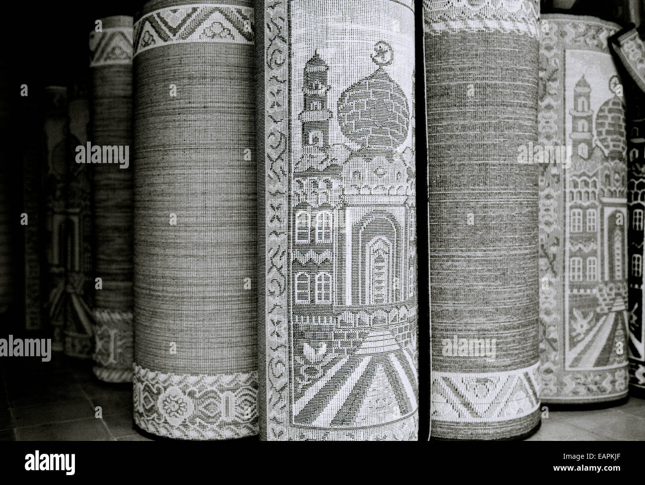 Mosque design on carpets in Yogyakarta in Java in Indonesia in ...