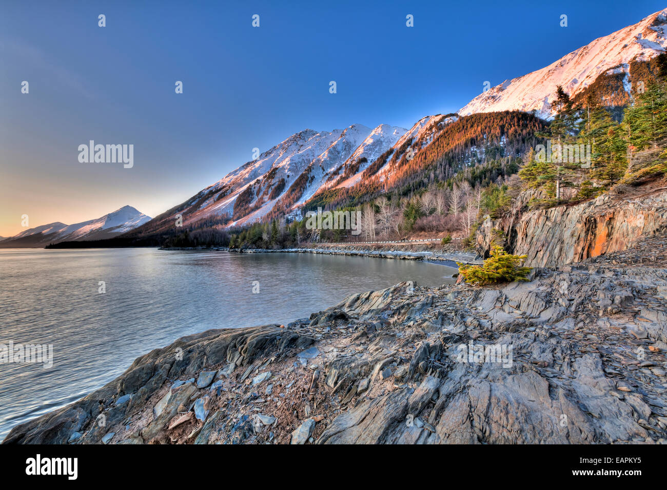 Scenic View Of The Hope Highway Along Turnagain Arm At Sunrise, Kenai ...